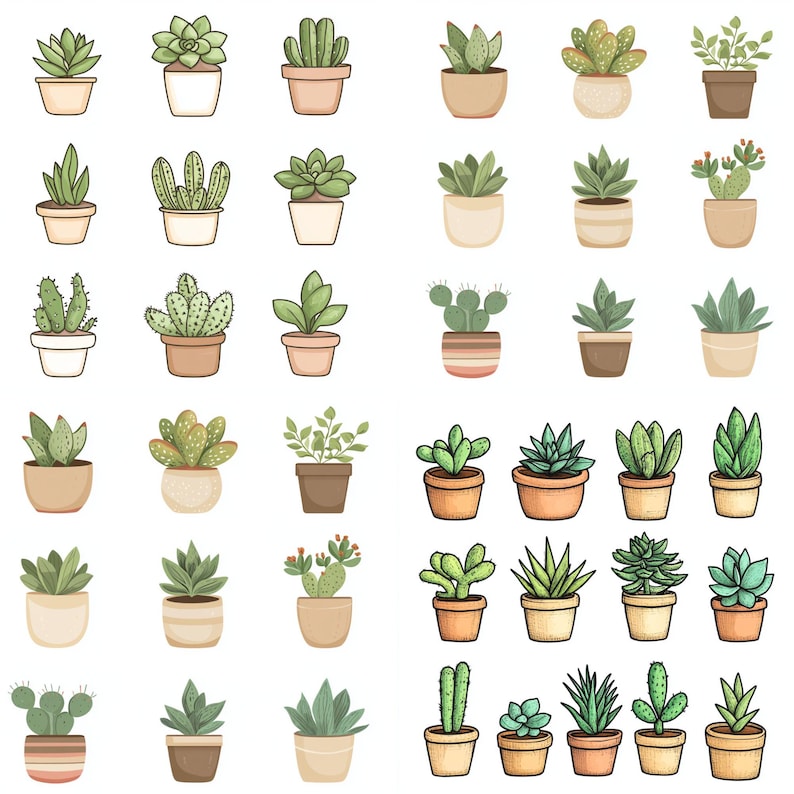 Succulent and Cactus Clipart Bundle – Cute Potted Plants PNG for ...