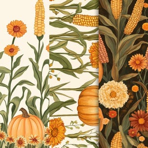 Fall Garden Digital Paper Pack - Harvest Flowers, Corn, Pumpkins Autumn ...