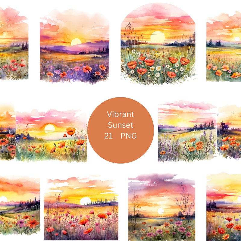 Sunset Watercolor Clipart - Etsy