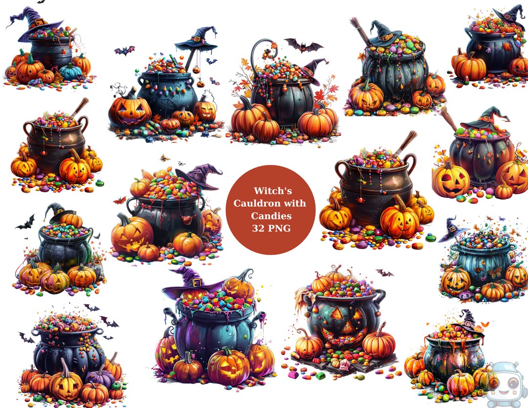 Witch's Cauldron With Candies , Watercolor Clipart, Halloween Clipart ...