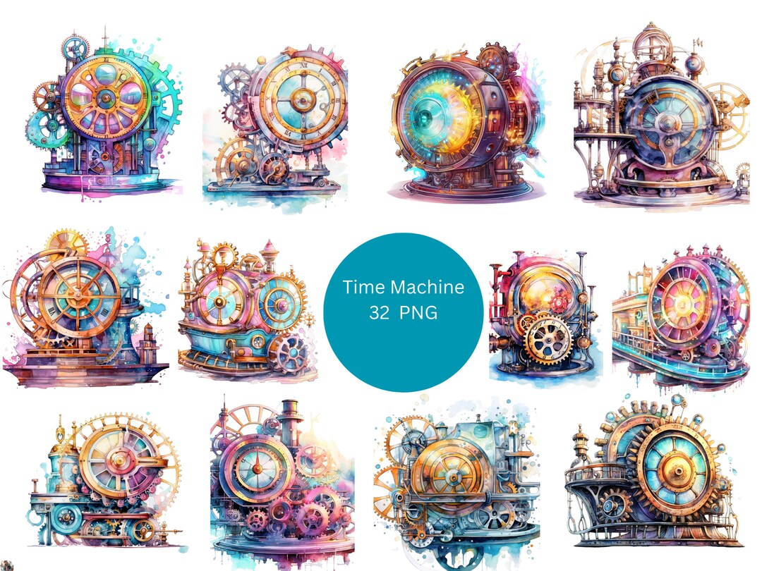 32 Time Machines Watercolor Clipart, Time Travel Clipart, PNG ...