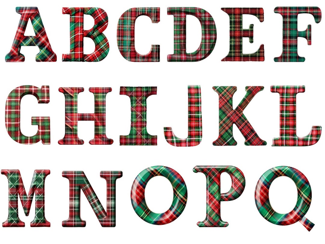 Christmas Plaid Alphabet, PNG Digital Files on Transparent Background ...