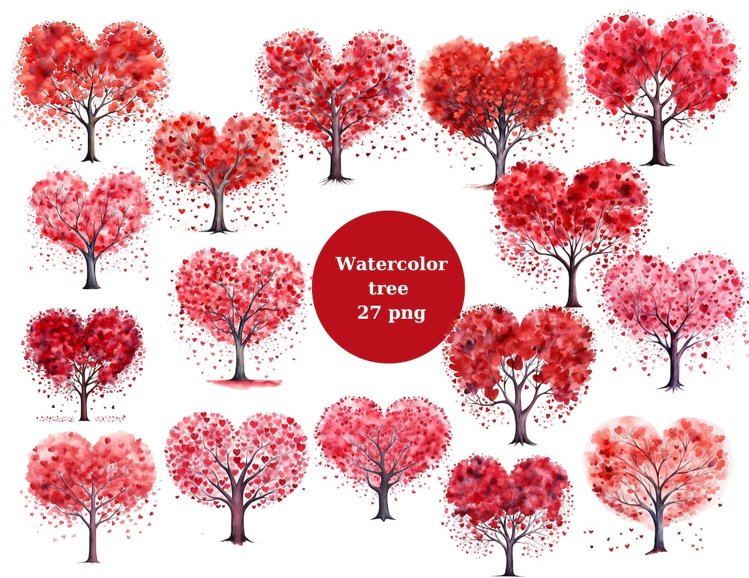 Watercolor Love Tree, Valentine's Day, Clip Art Graphics in PNG for ...
