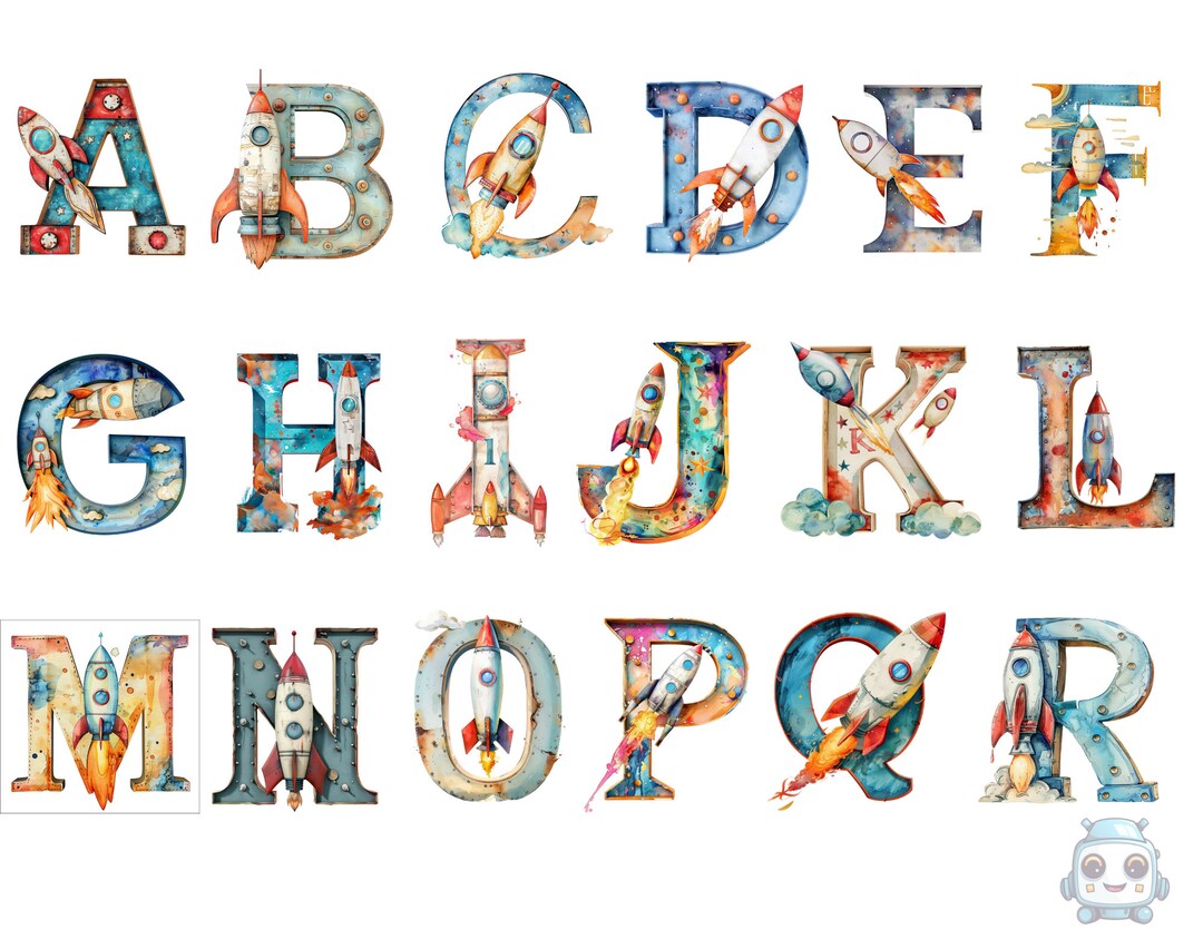 Watercolor Rockets Alphabet Clipart, Pink Letters Png, Transparent ...