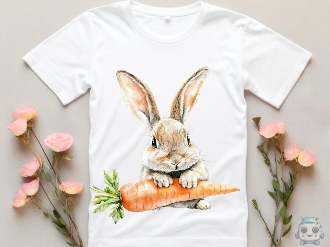 37 Bunnies With Carrots Watercolor Clipart, Bunny Clipart, PNG ...