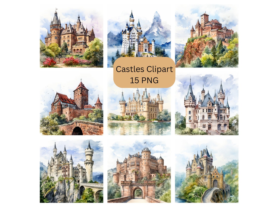 Watercolor Castles Clipart, Realistic Castles PNG, Digital Files on ...