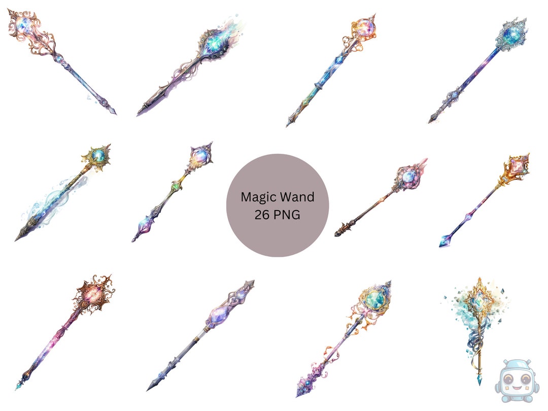 26 Magic Wands Watercolor Clipart, Fantasy Clipart, PNG Individual ...