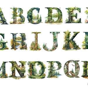 Watercolor Forest Alphabet Clipart, PNG Individual Images on ...