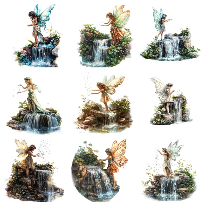 27 Fairies With Waterfall Clipart, Fantasy Clipart, PNG Individual ...