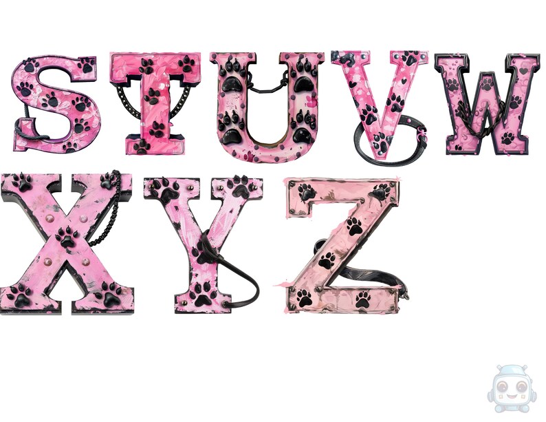 Pink Dog Paw Alphabet Clipart, PNG Individual Images on Transparent ...