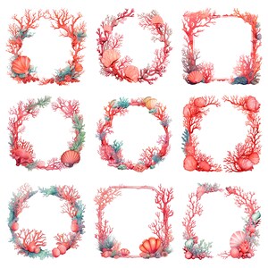 Watercolor Coral Frames Clipart, Logo Clipart, PNG Digital Files on ...