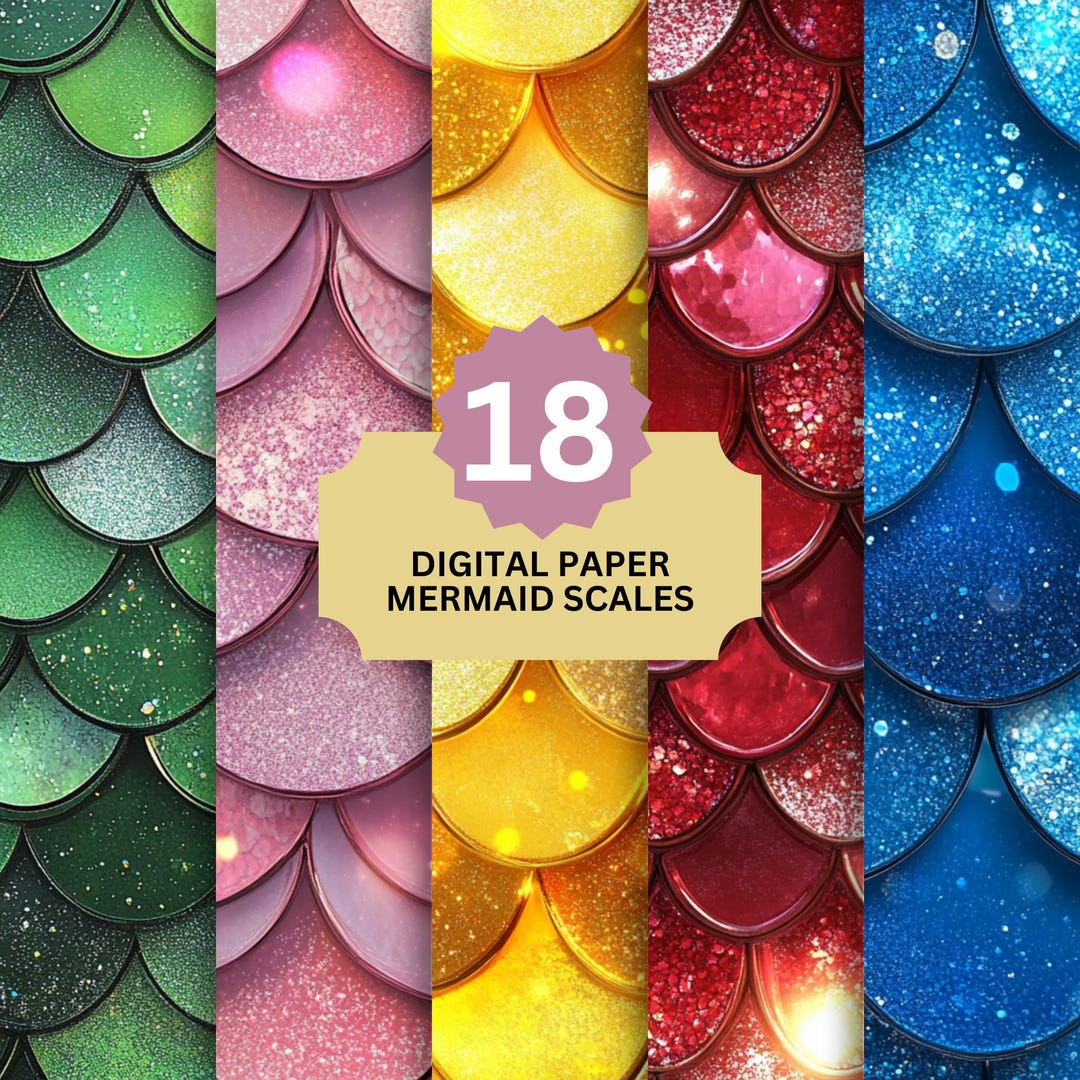 18 Pack Digital Mermaid Scales Paper – Glittery Shimmering Texture ...