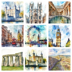Watercolor United Kingdom Clipart, PNG Individual Images on Transparent ...