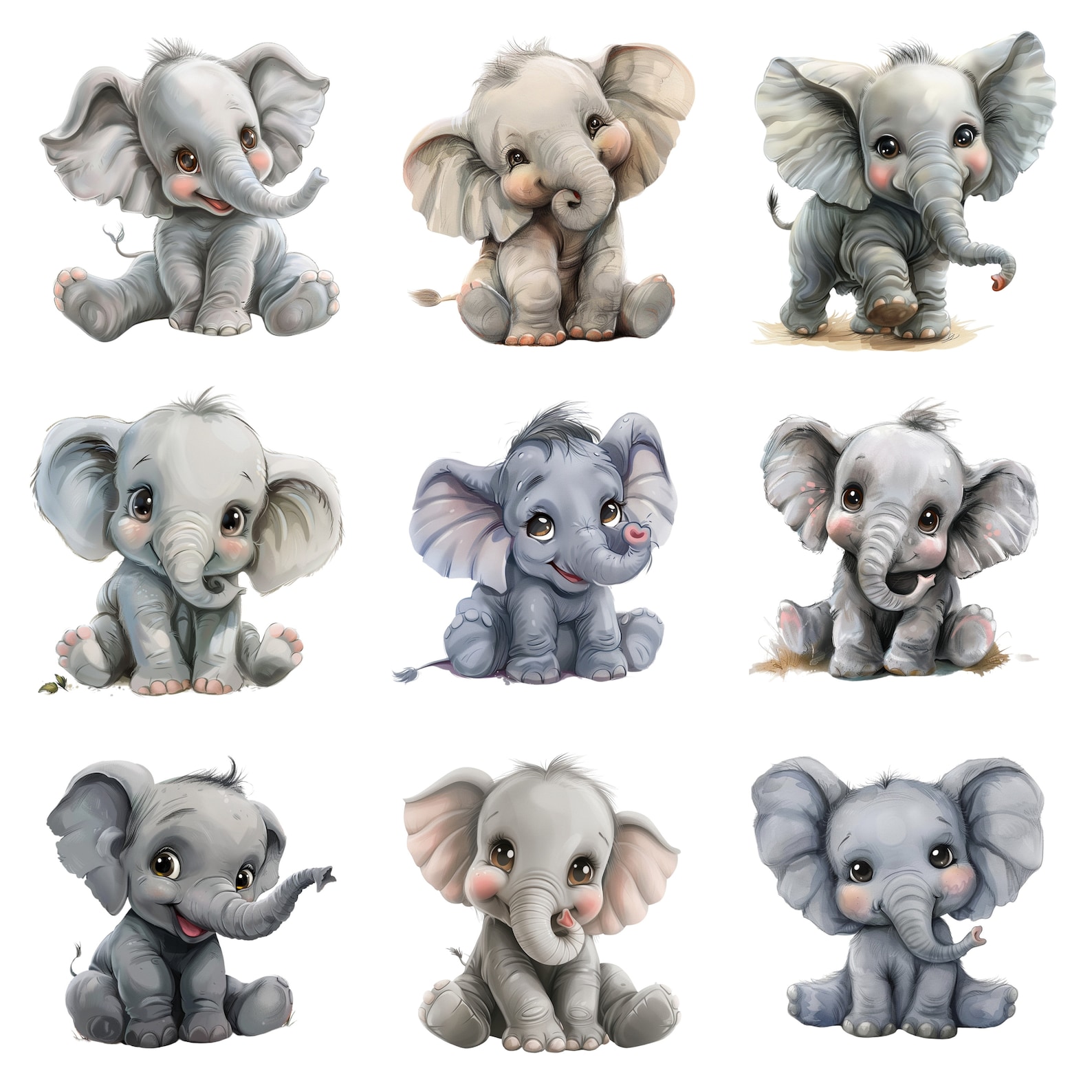 28 Cute Baby Elephants Clipart, Animals Clipart, PNG Individual Images ...
