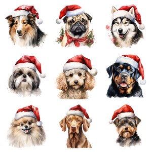 Watercolor Santa Dogs Clipart, Christmas PNG Digital Files on ...