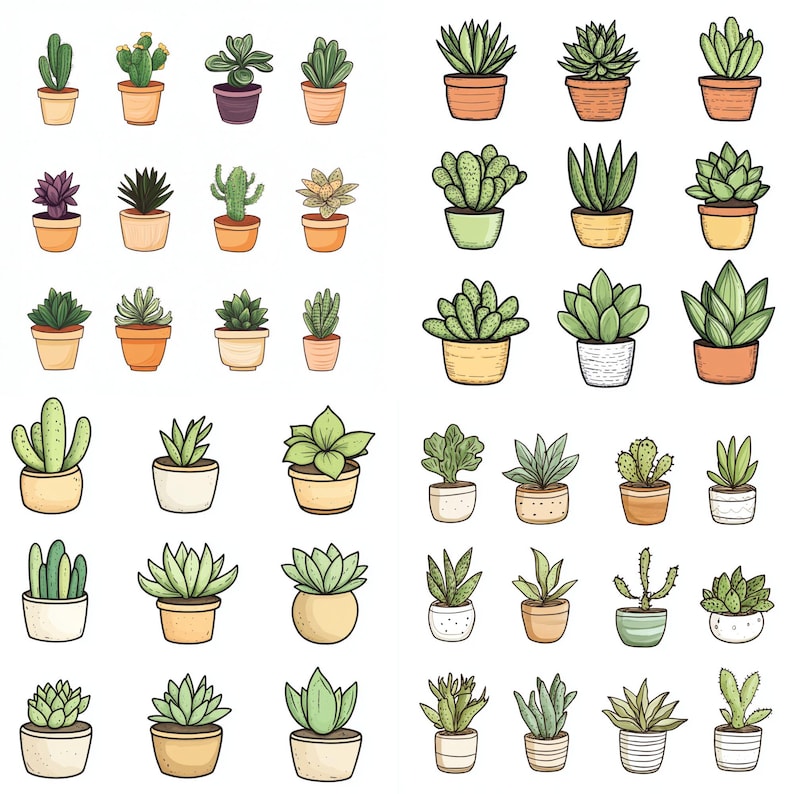 Succulent and Cactus Clipart Bundle – Cute Potted Plants PNG for ...