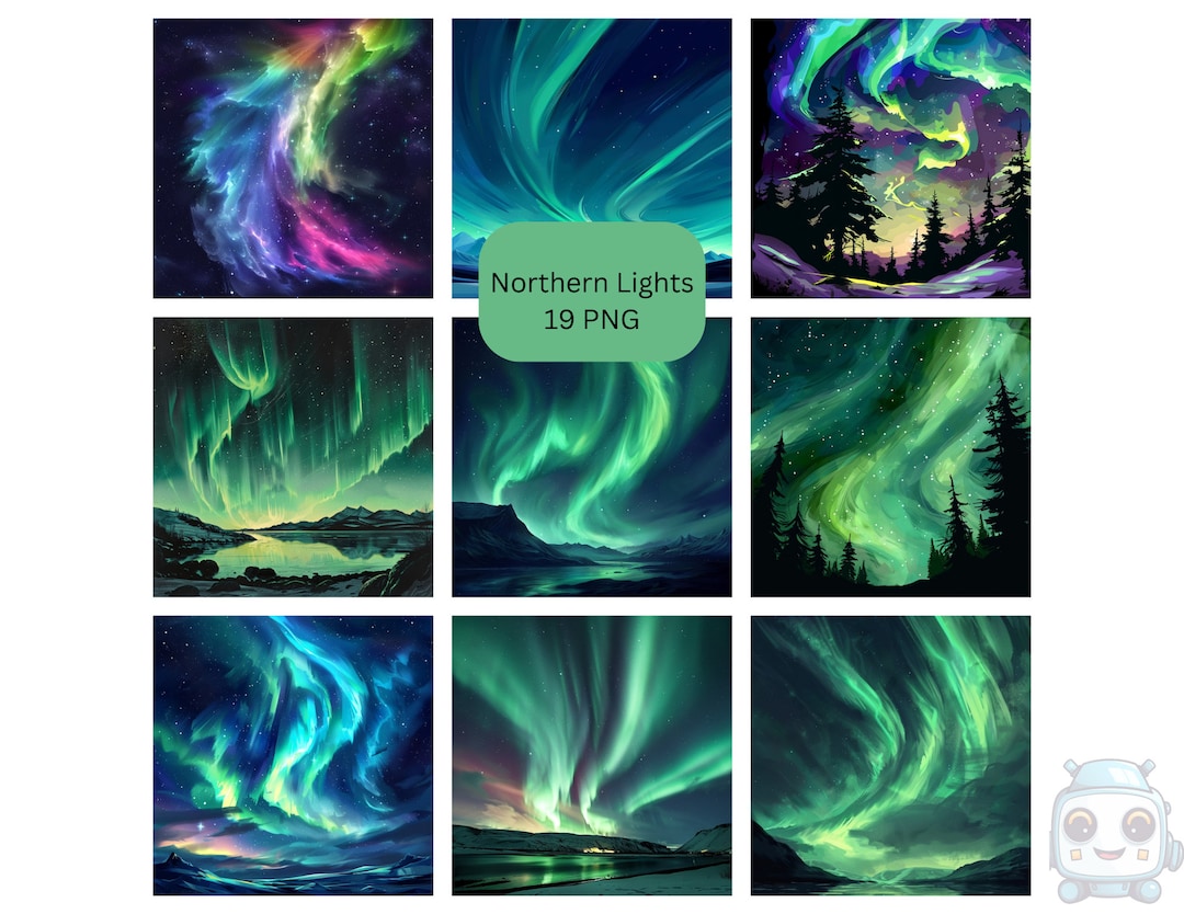 Northern Lights Clipart, PNG Individual Images on Transparent ...