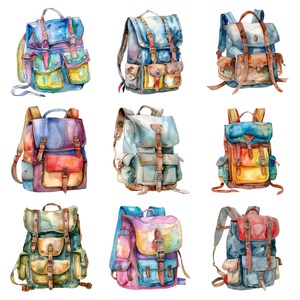 35 Watercolor Backpack Clipart, PNG Individual Images on Transparent ...