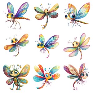 24 Funny Dragonflies Watercolor Clipart, Whimsical Clipart, PNG ...