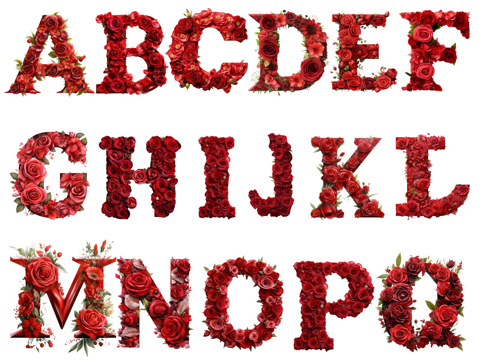Red Roses Alphabet Clipart , Alphabet, Transparent Background, High ...