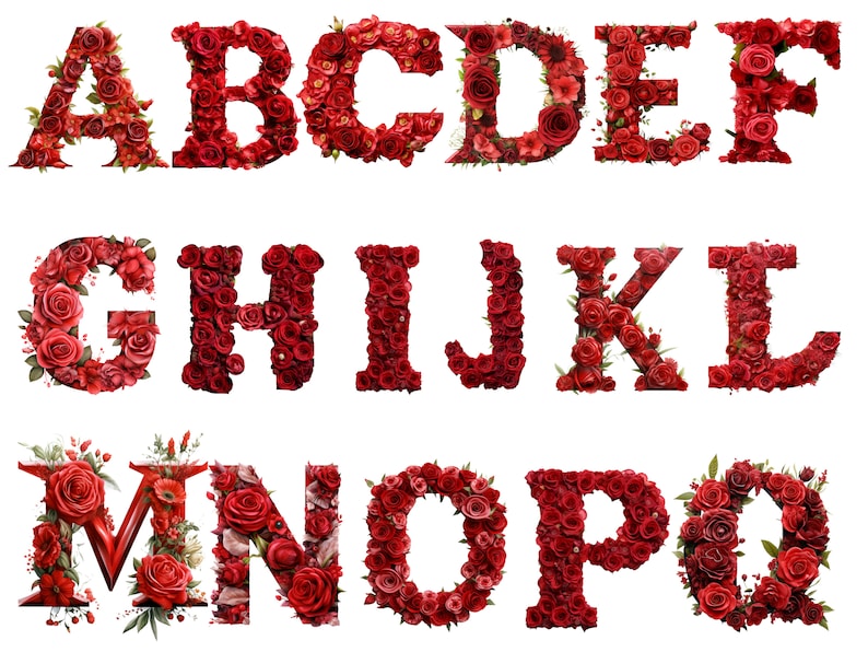 Red Roses Alphabet Clipart Alphabet Transparent Background - Etsy