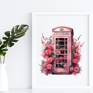 35 Watercolor Pink Telephone Box Clipart, PNG Individual Images on ...