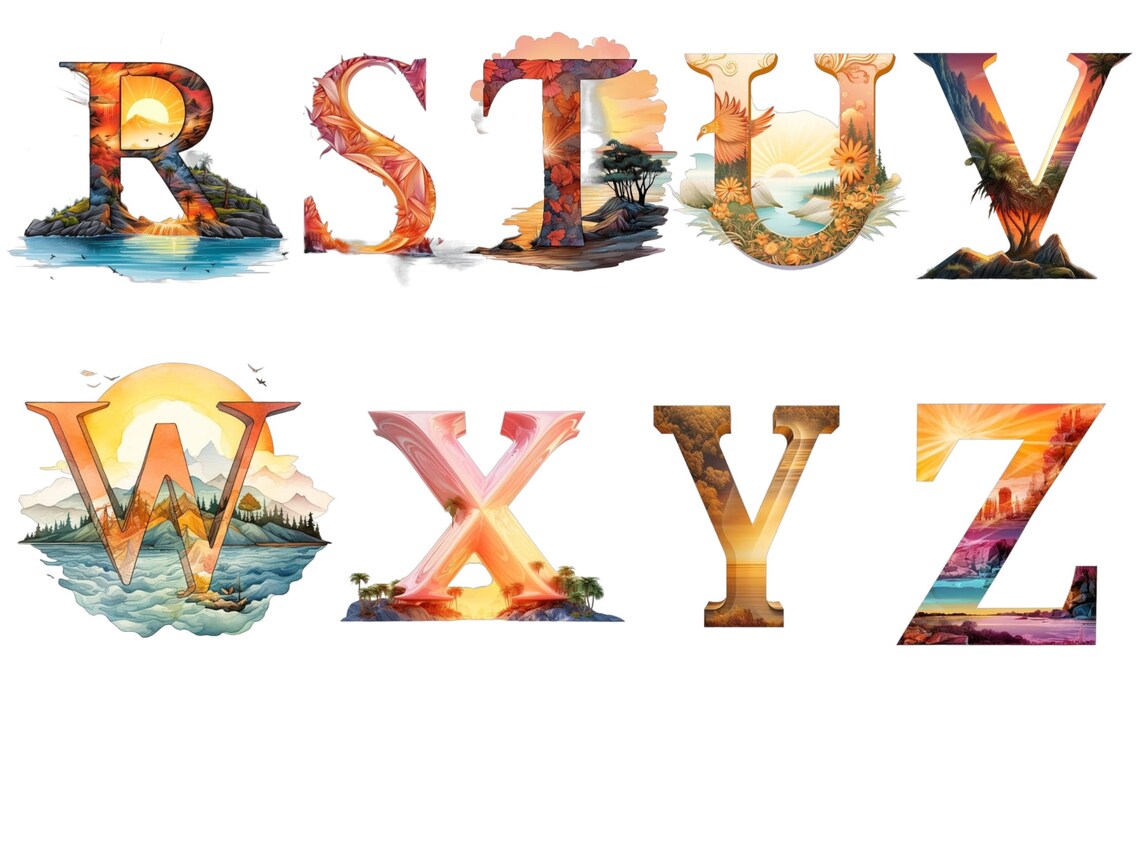 Sunrise Alphabet Clipart Alphabet Transparent Background - Etsy