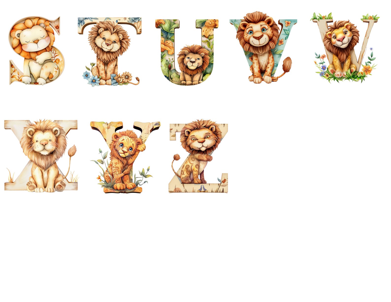 Lion Alphabet Watercolor, Lion Letters, Transparent Background, High ...