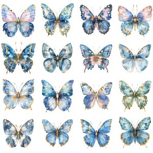 Watercolor Blue Butterflies Clipart, PNG Digital Files on Transparent ...
