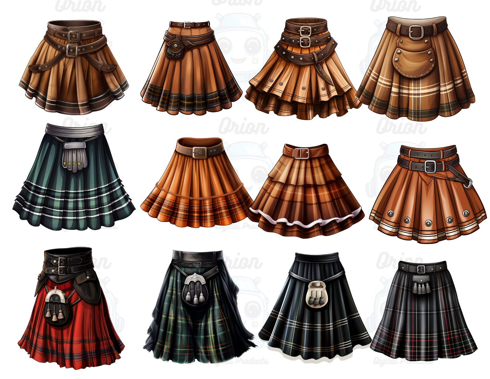 Kilts Clipart, Scottish Kilts, Scotland Clipart, PNG Digital Files on ...
