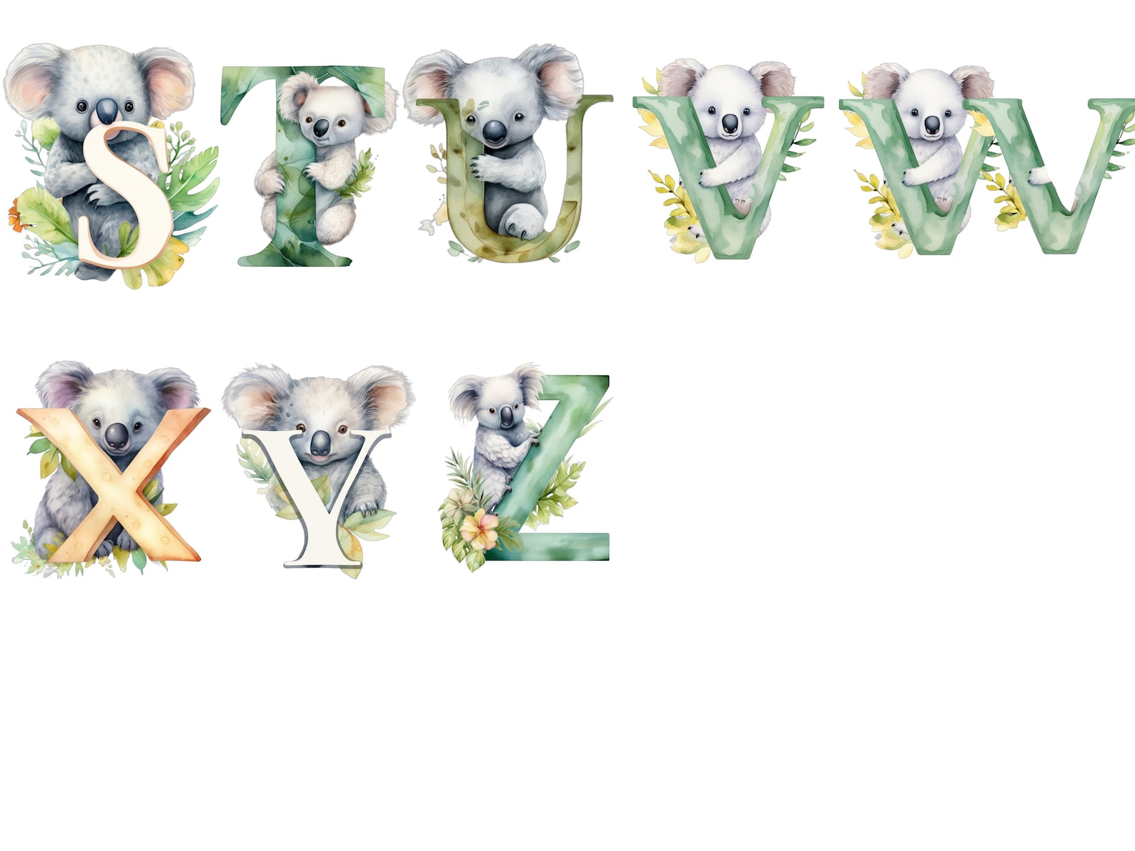 Watercolor Koala Alphabet in PNG for Commercial Use Instant Download ...