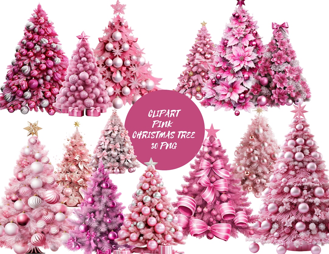 Clipart Pink Christmas Trees Clipart, PNG Digital Files on a ...