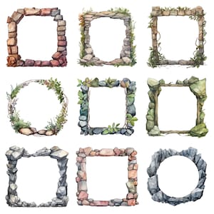 Watercolor Stone Frames Clipart, PNG Digital Files on Transparent ...