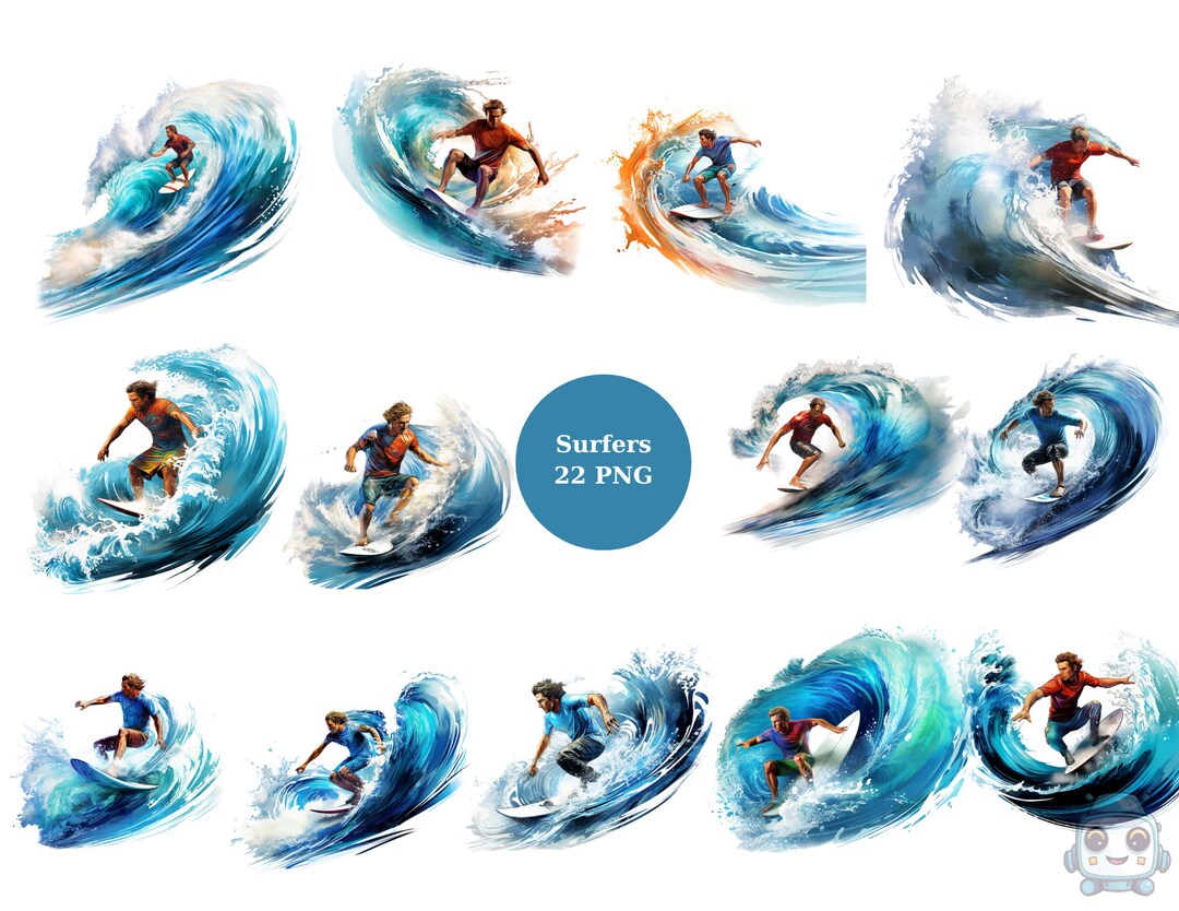 22 Surfers Watercolor Clipart, Sports Clipart, PNG Individual Images on ...