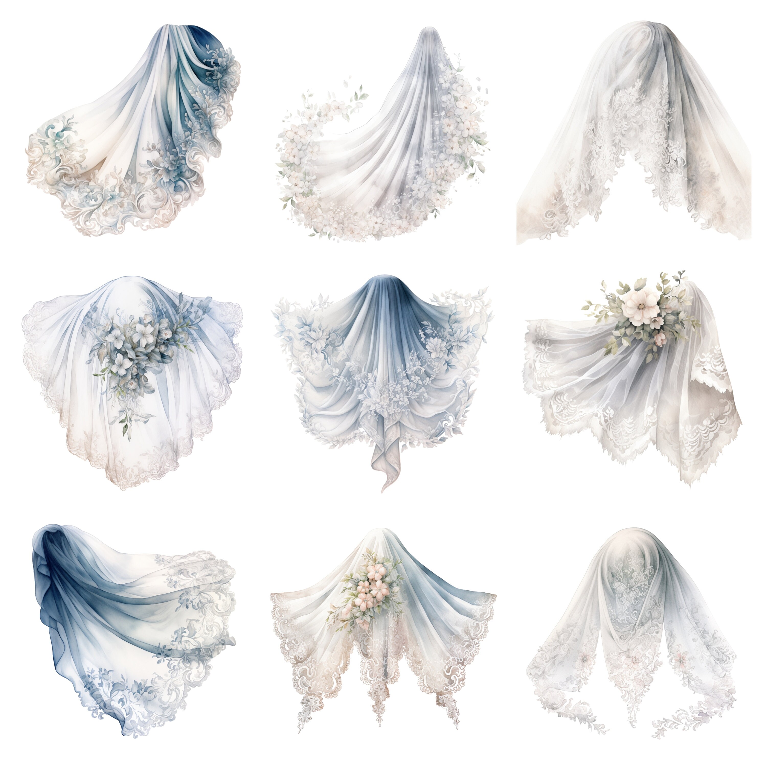 29 Bridal Veil Watercolor Clipart, Wedding Clipart, PNG Individual ...