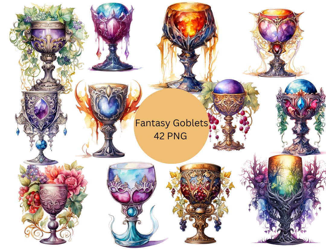 Watercolor Fantasy Goblets Clipart, PNG Digital Files on Transparent ...