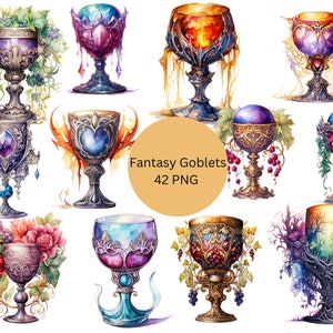 Watercolor Fantasy Goblets Clipart, PNG Digital Files on Transparent Background, Sublimation ...