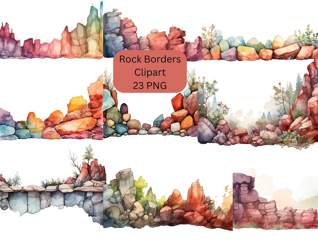 Watercolor Rock Borders Clipart, PNG Digital Files on Transparent ...