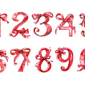 Watercolor Red Bow Numbers, Bow Numbers, Instant Download for ...