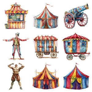 Watercolor Circus Clipart, Carnival PNG Individual Images on ...