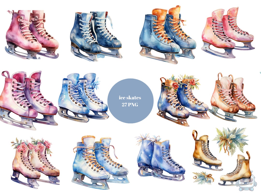 27 Ice Skates Watercolor Clipart, Skates Clipart, PNG Individual Images ...