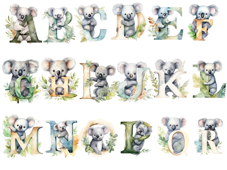 Watercolor Koala Alphabet in PNG for Commercial Use Instant - Etsy ...