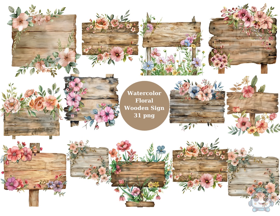 Watercolor Wooden Sign, PNG Digital Files on Transparent Background ...