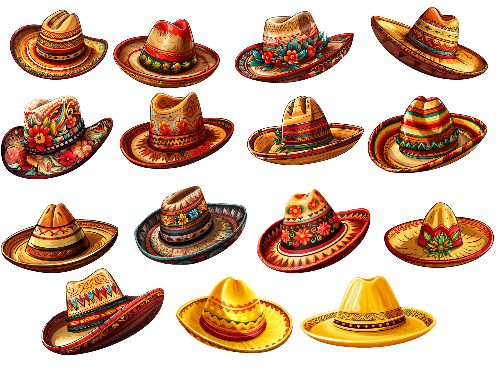 Sombreros Hats Clipart PNG Digital Files on a Transparent - Etsy