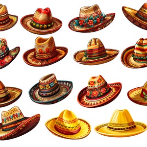 Sombreros Hats Clipart, PNG Digital Files on a Transparent Background ...