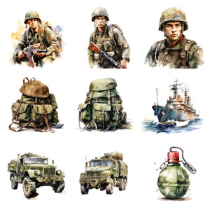 Watercolor Military Clipart, Army PNG Digital Files on Transparent ...