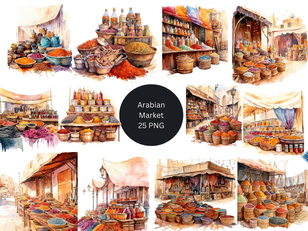 25 Arabian Markets Watercolor Clipart, Arabia Clipart, PNG Individual ...