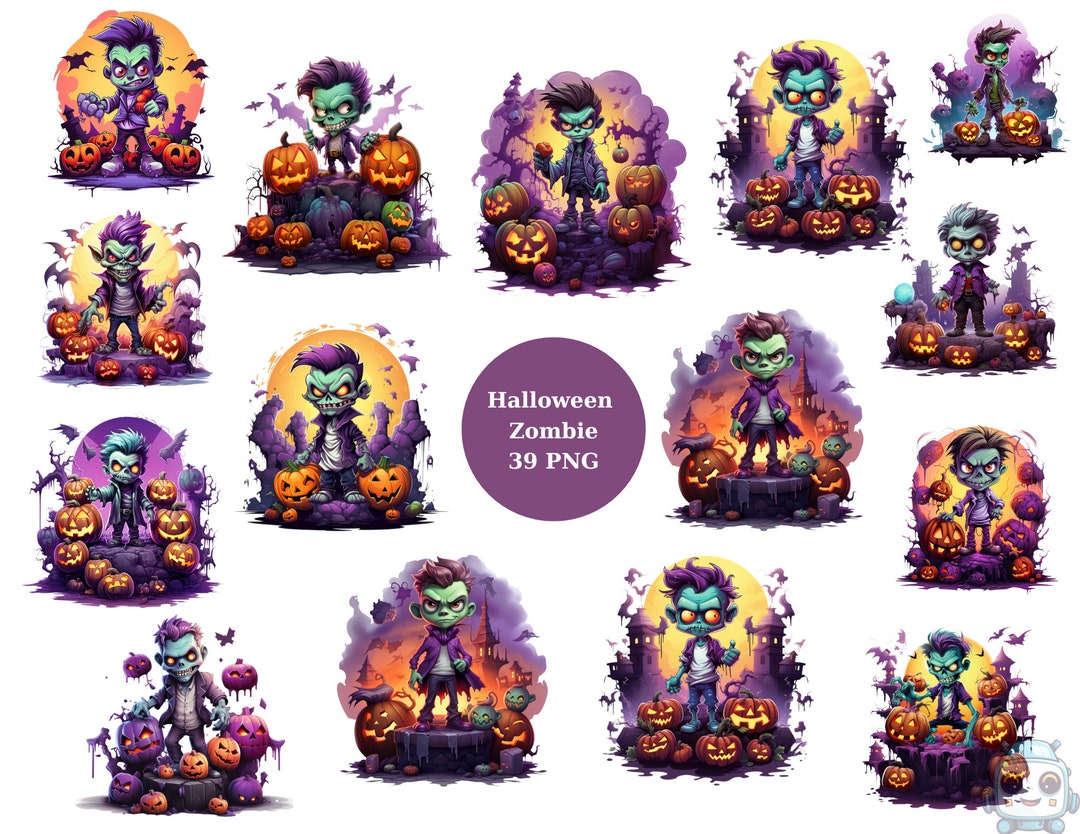 Halloween Zombie Watercolor Clipart, Halloween Clipart, PNG Individual ...