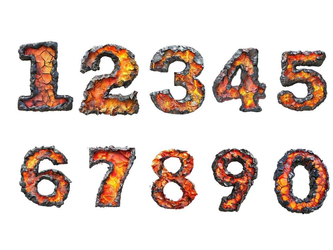 Watercolor Lava Numbers Clipart, PNG Individual Images, Commercial Use ...