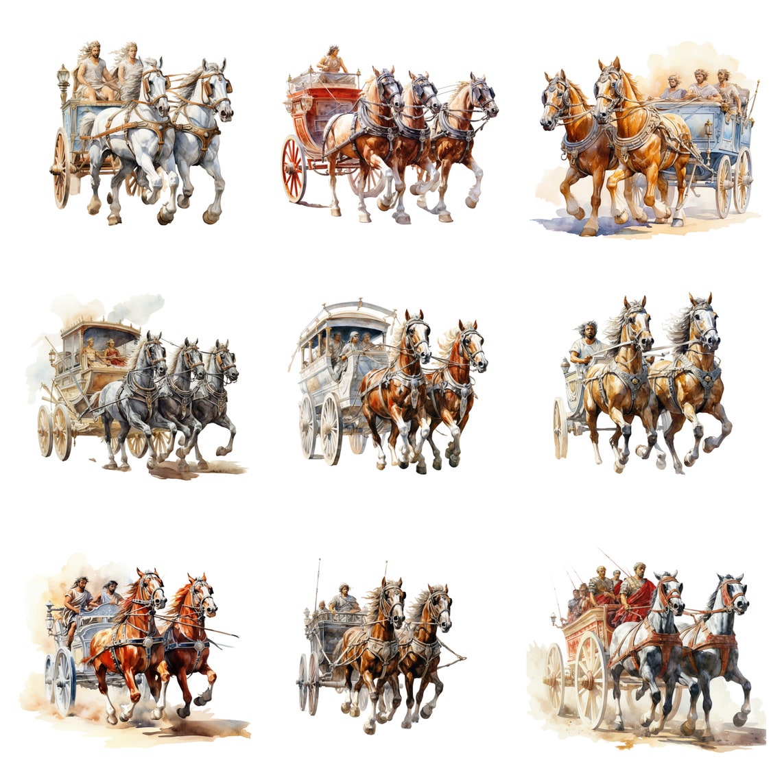 22 Roman Chariots Watercolor Clipart, Chariots Clipart, PNG Individual ...